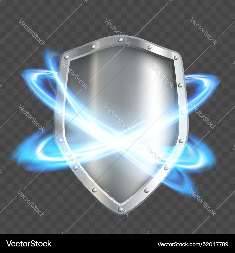 Metal shield with a light beam and lightning Vector Image