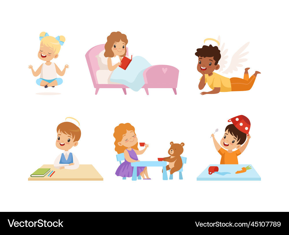 Naughty and obedient little kids doing mischief Vector Image