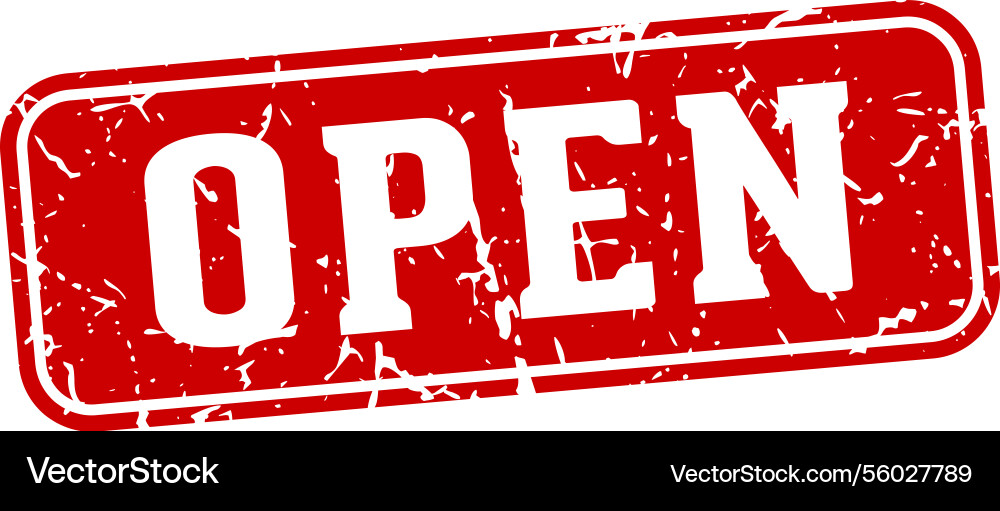 Open rectangular sign open stamp Royalty Free Vector Image