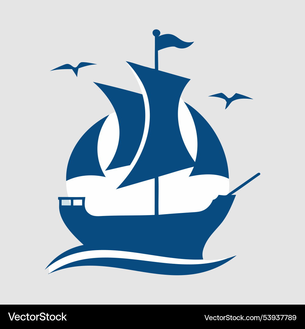 Segelboot-Logo mit Möwen Lizenzfreies Vektorbild