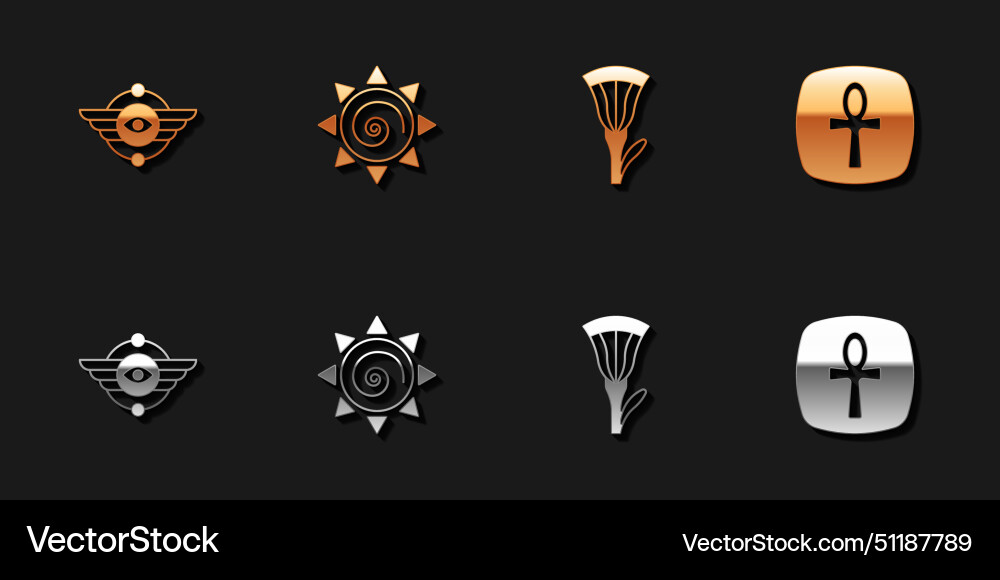 Set egyptian symbol winged sun lotus Royalty Free Vector
