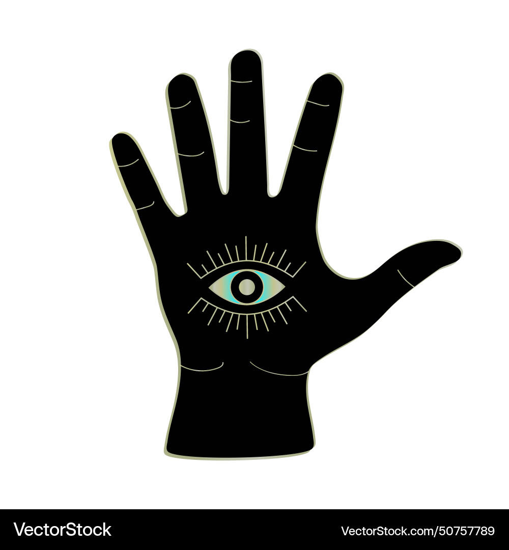 Symbolic black palm with golden evil eye Vector Image