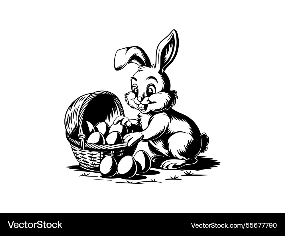 Easter bunny line art cute rabbit holding Vector Image