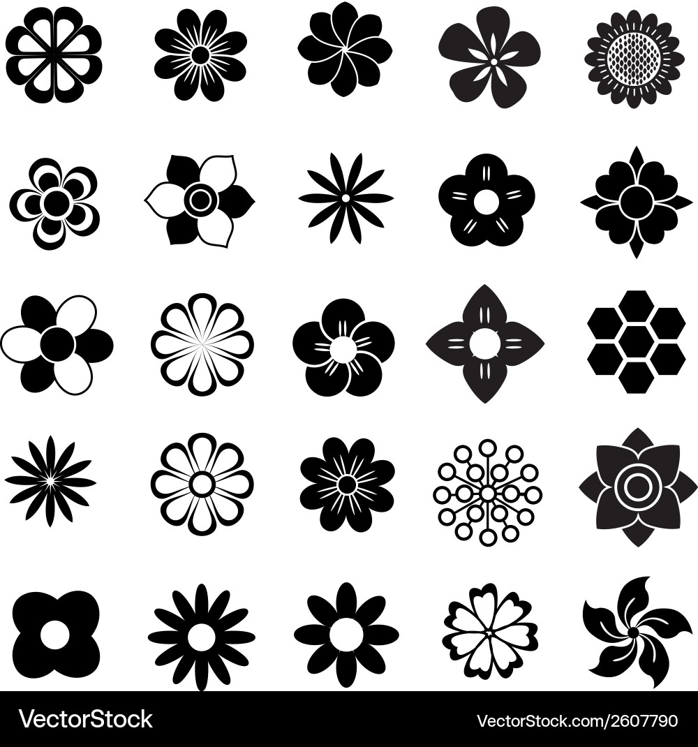 Floral Icon Set - Diverse Flower Shapes Royalty Free Vector