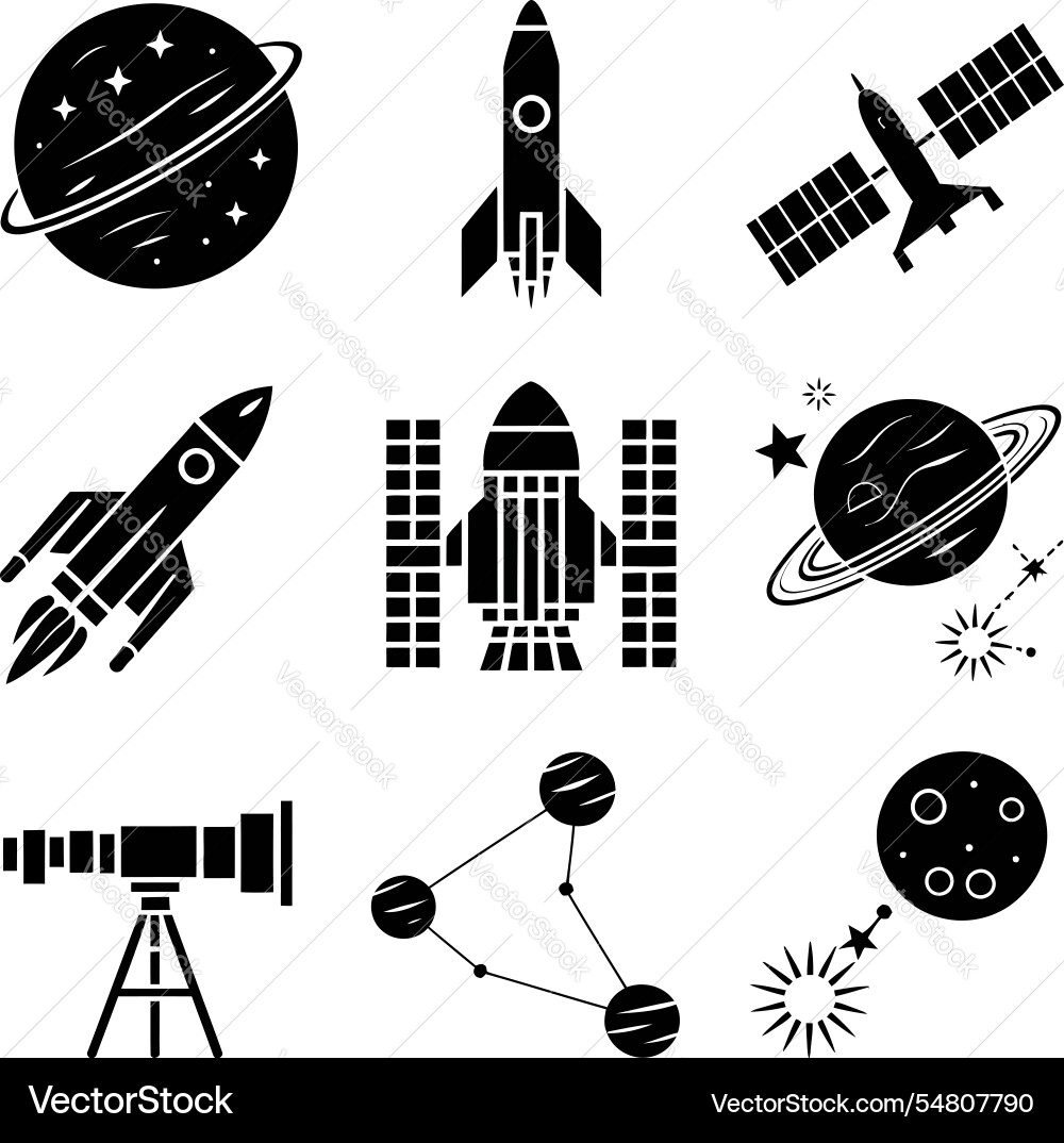 Futuristic space exploration icons for astronauts Vector Image