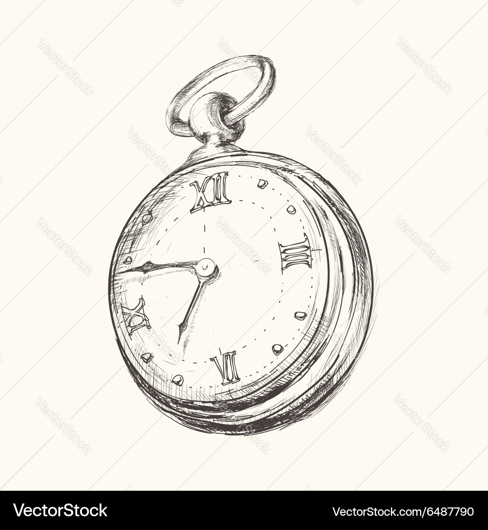 Hand drawn vintage watch clock sketch Royalty Free Vector