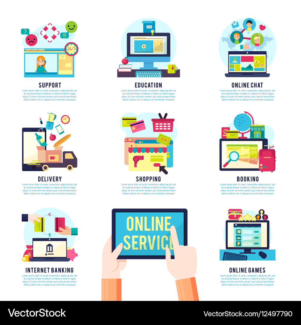Internet service flat infographics Royalty Free Vector Image