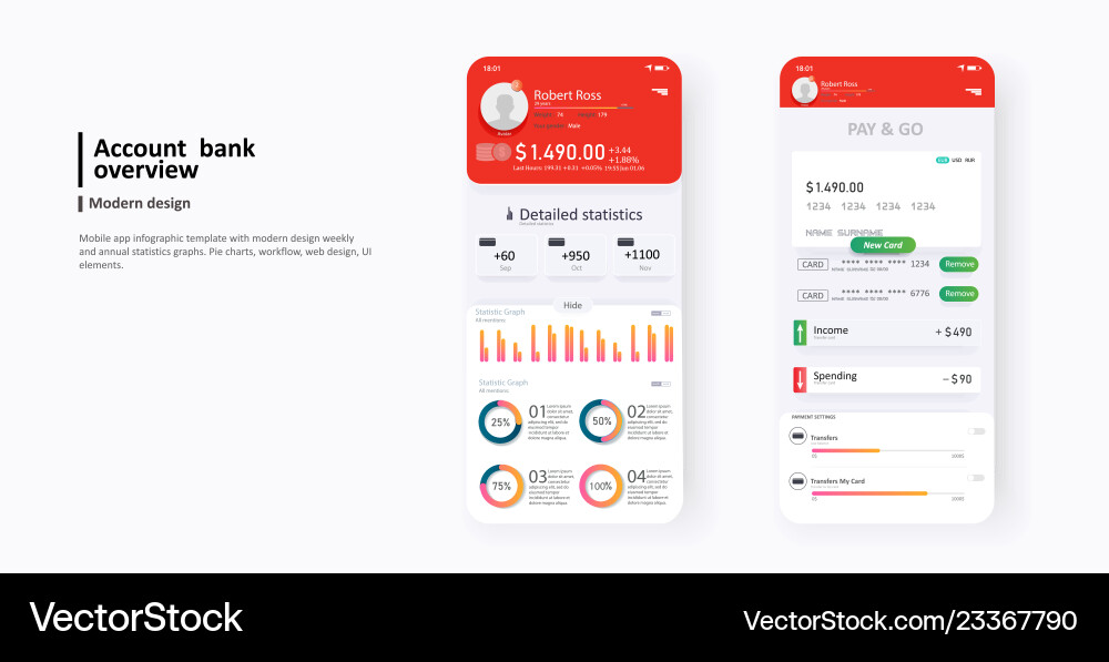 Mobile Banking App UI Kit - Finance Royalty Free Vector