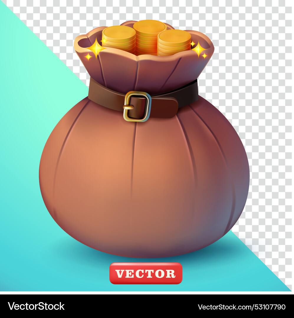 Pouch filled with shiny gold coins 3d suitable Vector Image