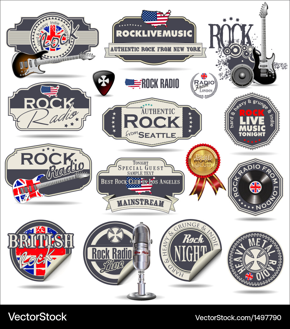 Rock Music Stamps & Labels Collection Vector Image