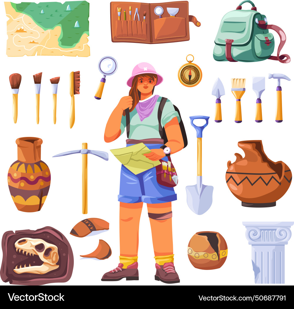 Archaeological Tools & Excavation Royalty Free Vector