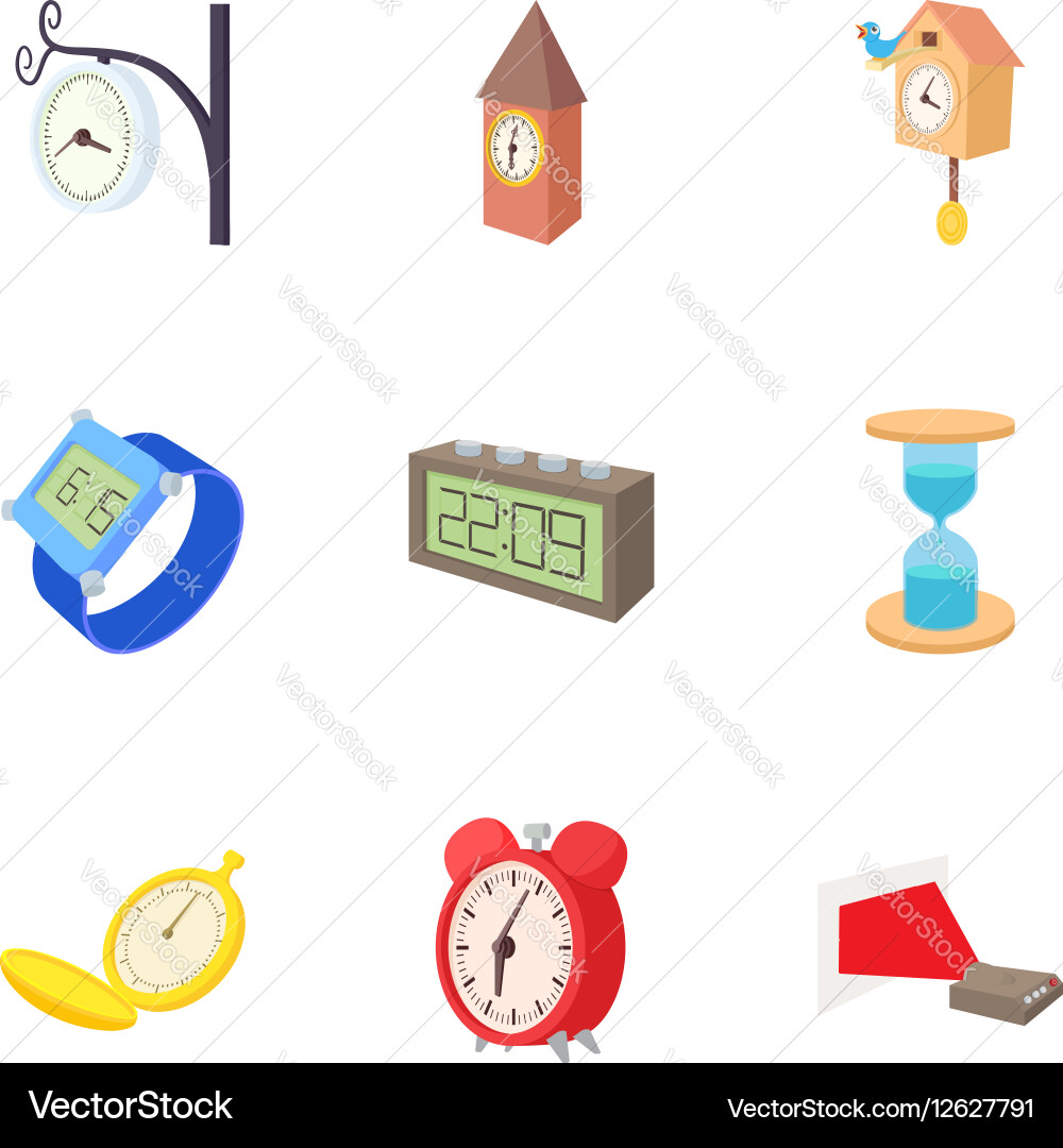 Clock icons set cartoon style Royalty Free Vector Image