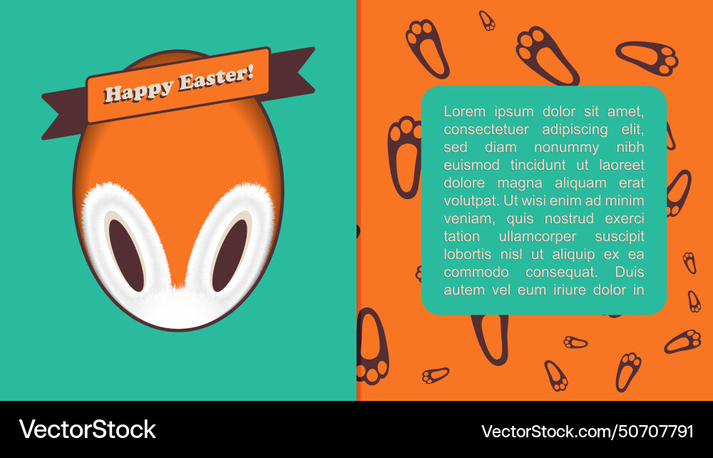 Cute easter greeting card with bunny peeking out o