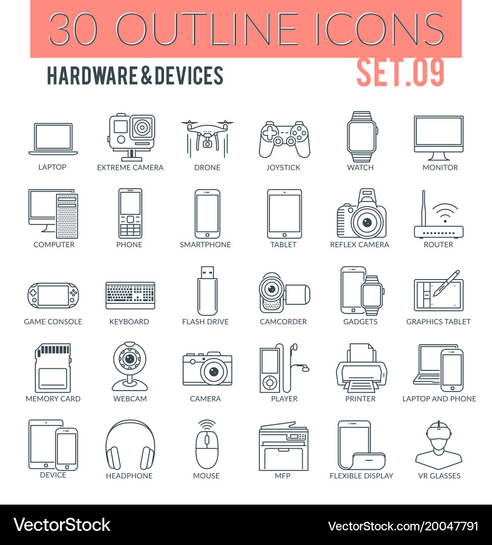 Hardware devices icons Royalty Free Vector Image
