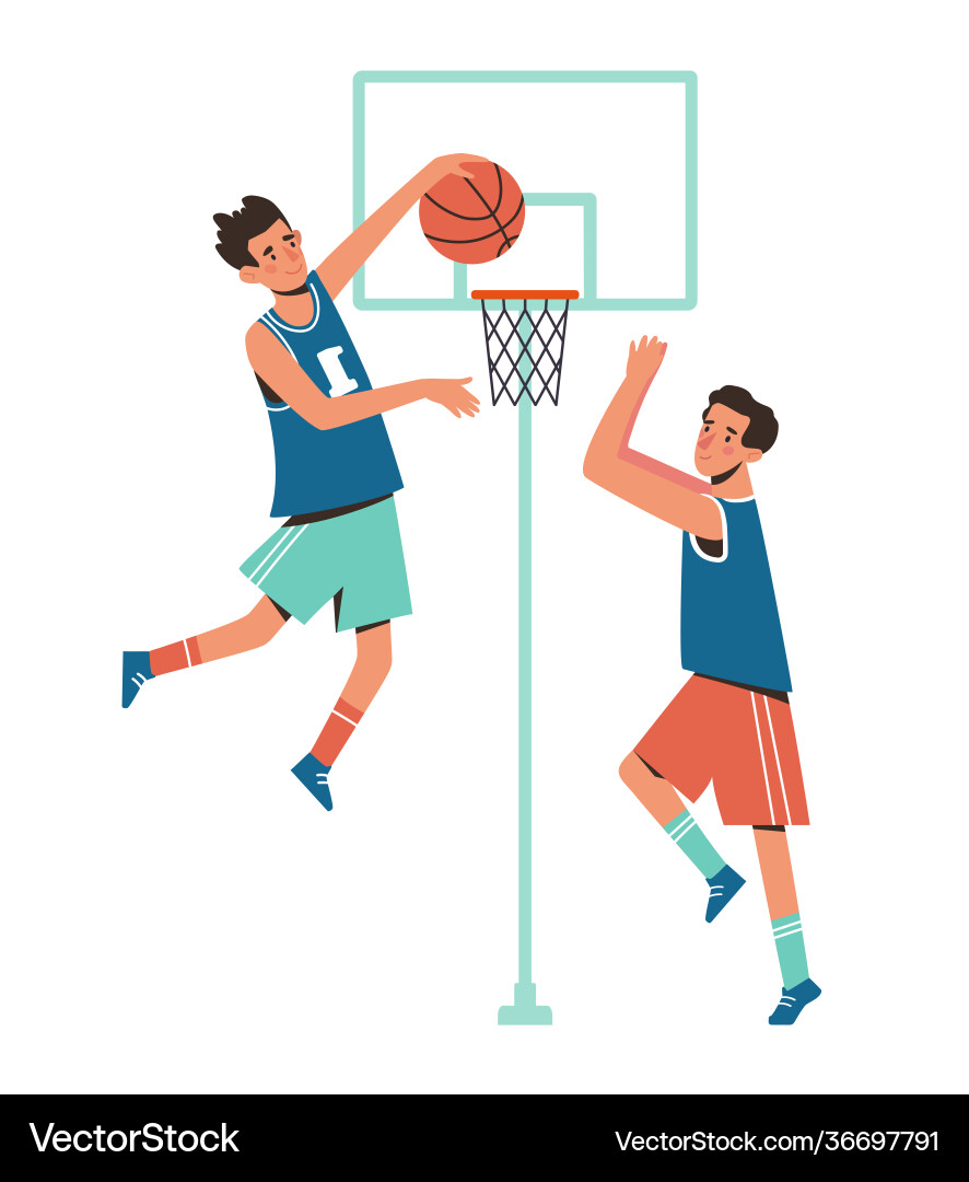 Men are playing basketball flat design concept Vector Image