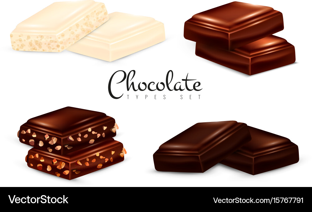 Realistic chocolate types set Royalty Free Vector Image