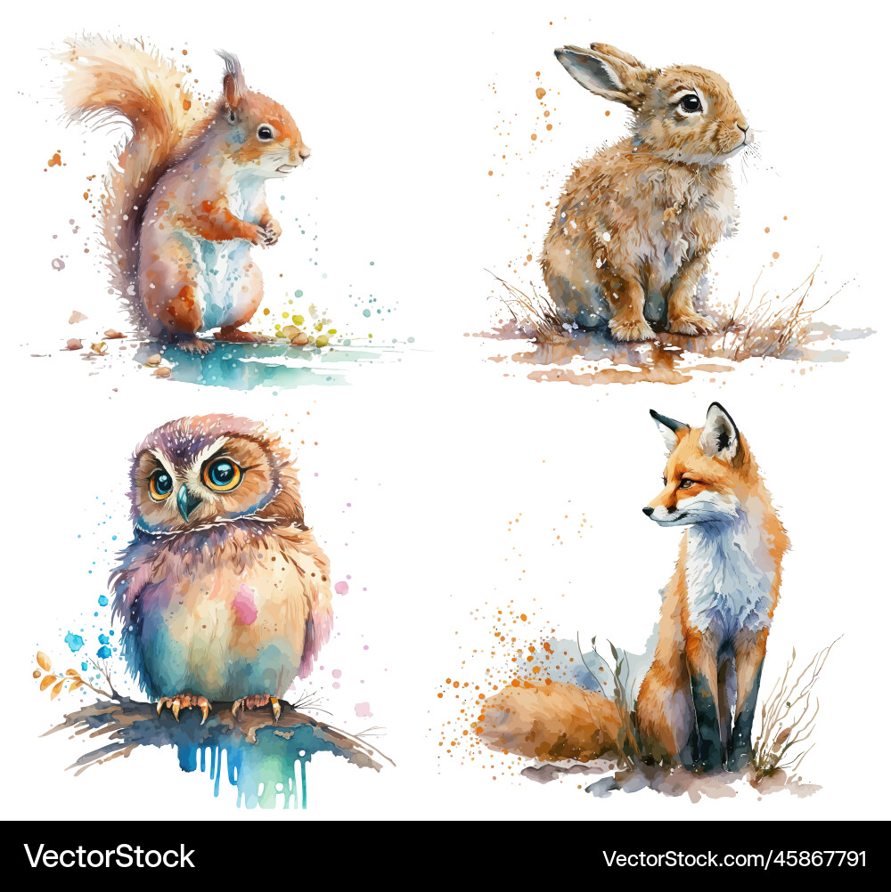 Safari animal set squirrel hare owl and fox Vector Image