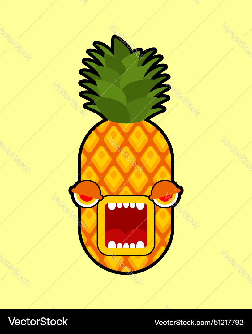 Angry pineapple isolated exotic fruit Royalty Free Vector