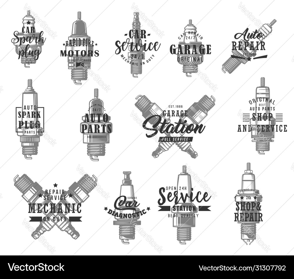 Automobile spark plugs types isolated icons Vector Image
