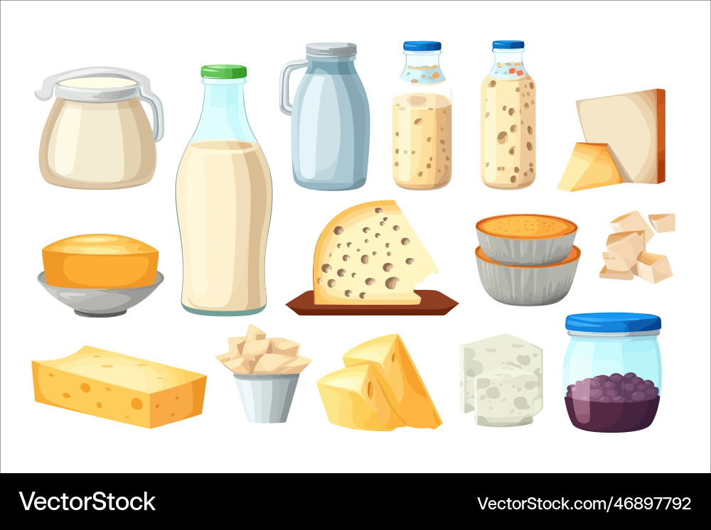 Cartoon dairy products isolated on background Vector Image