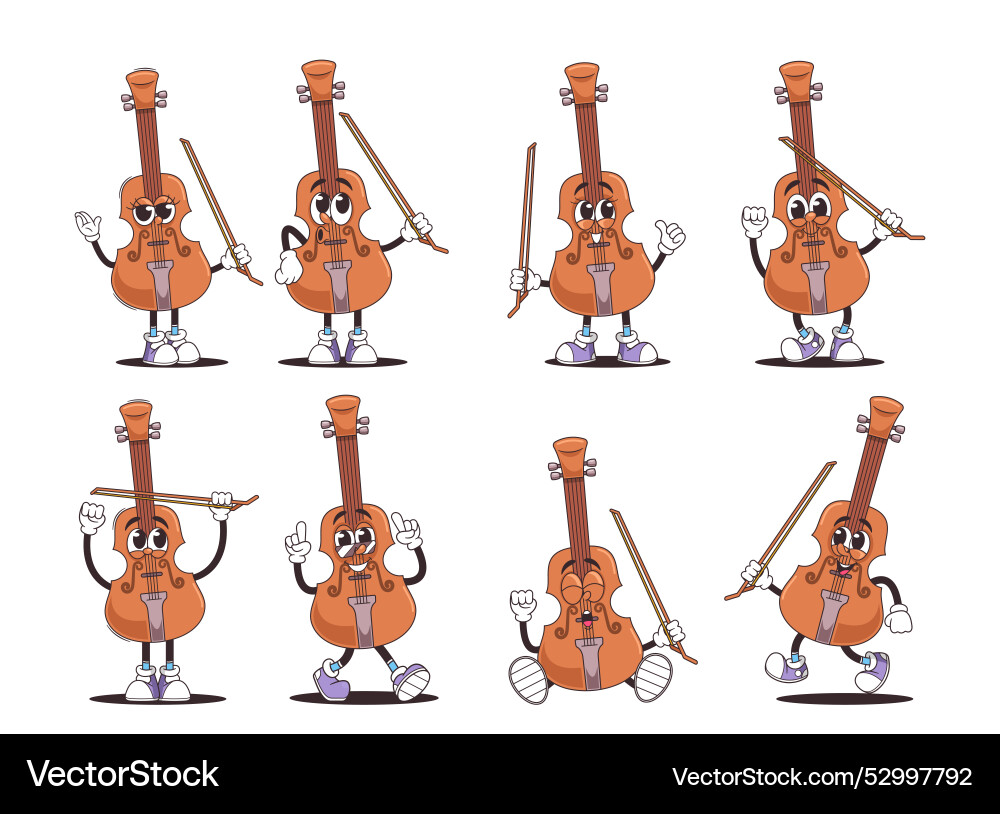 Cartoon musical violin instrument with different Vector Image