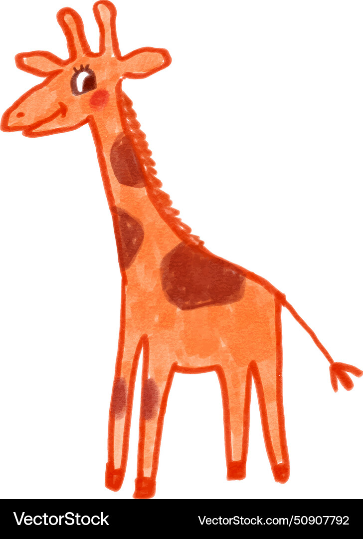 Child drawing of cute giraffe Royalty Free Vector Image