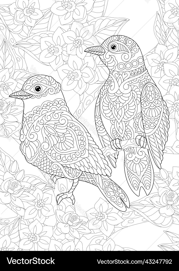 Coloring page with bird in the garden Royalty Free Vector
