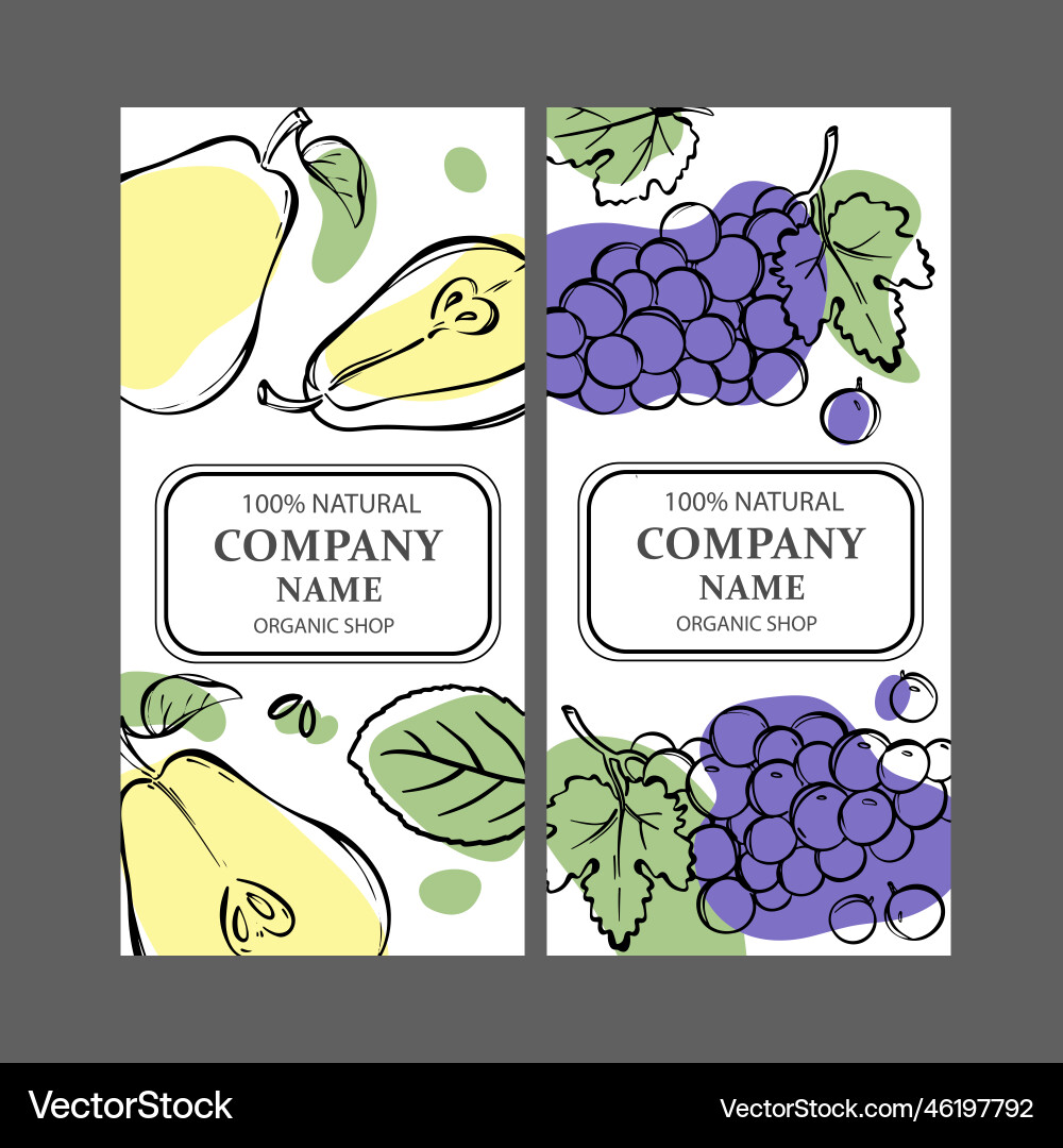 Pear grape labels vertical sketch Royalty Free Vector Image