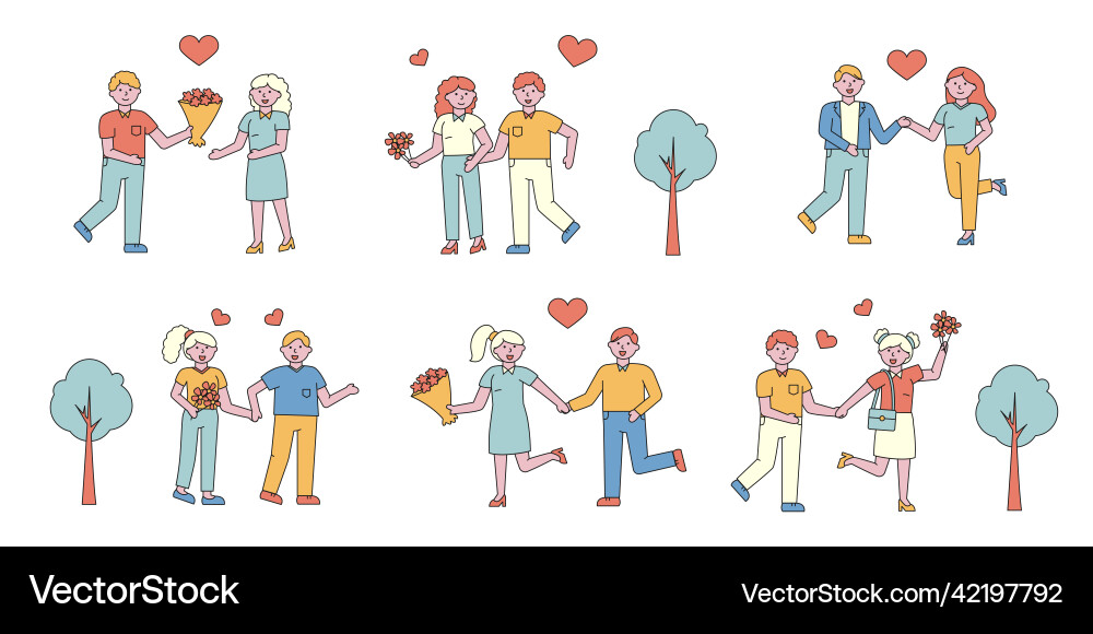 Romantic couples flat line people character Vector Image