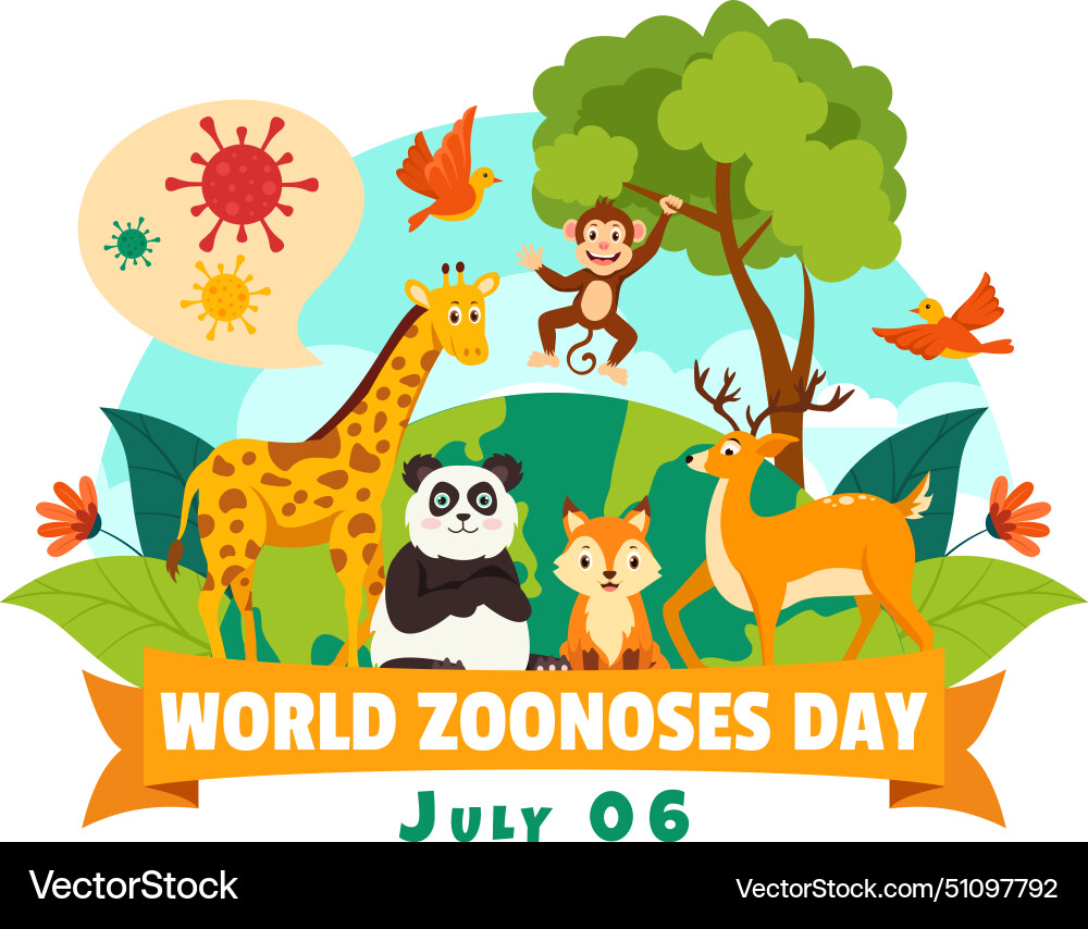 World zoonoses day on 6 july with various animals Vector Image