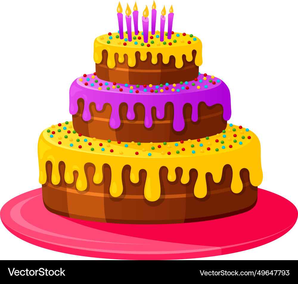 Birthday cake with melting icing and burning Vector Image