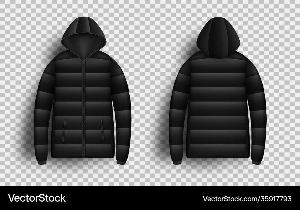 Black puffer jacket mockup set isolated Royalty Free Vector