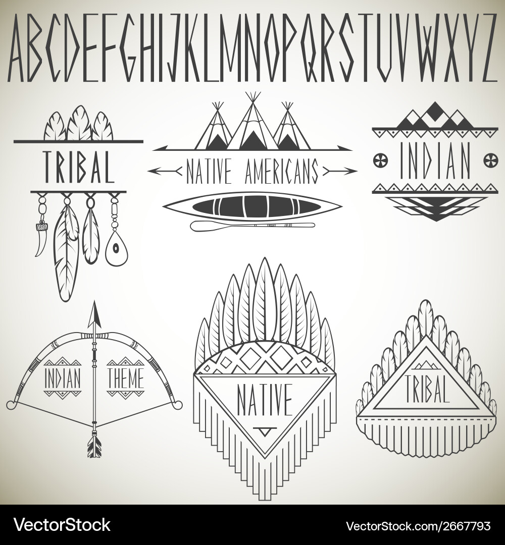 Collection of tribal design elements and alphabet Vector Image