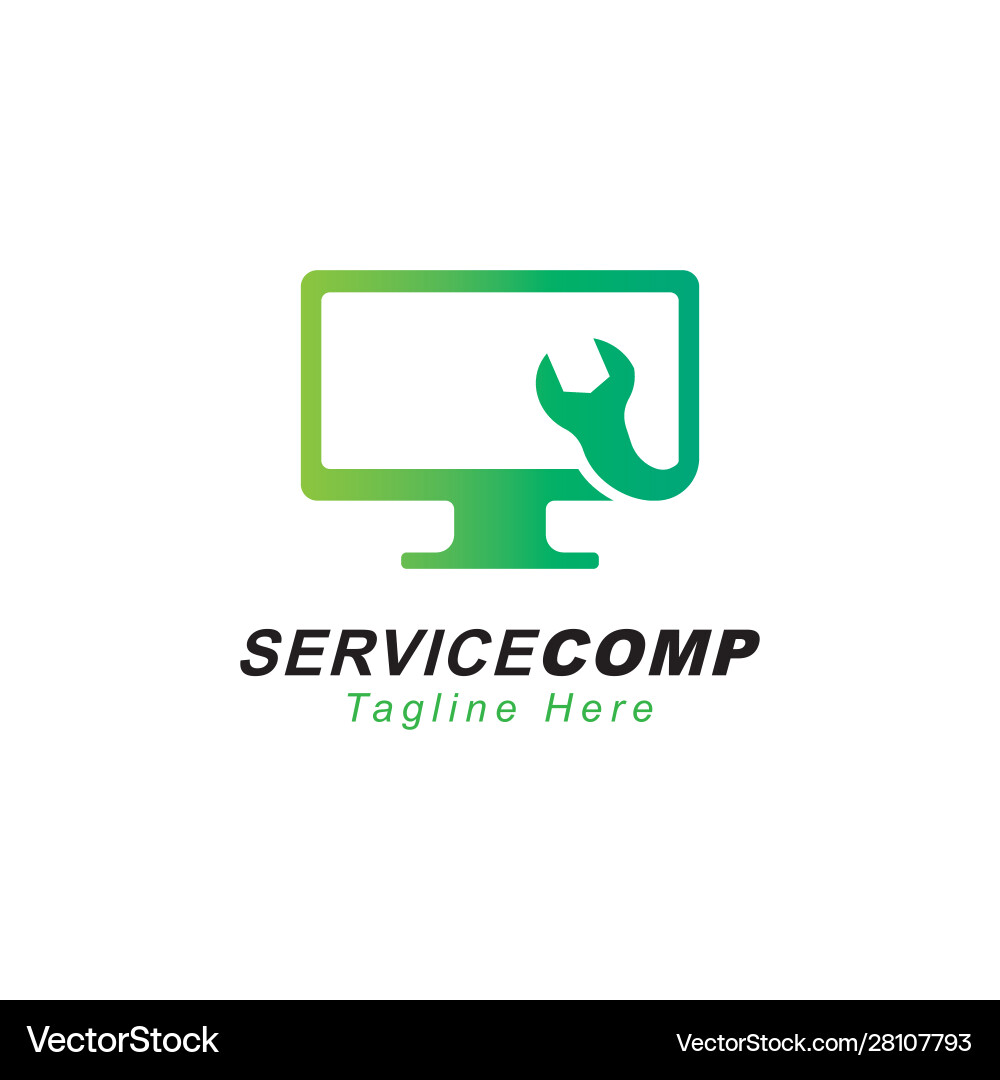 Computer with wrench logo Royalty Free Vector Image