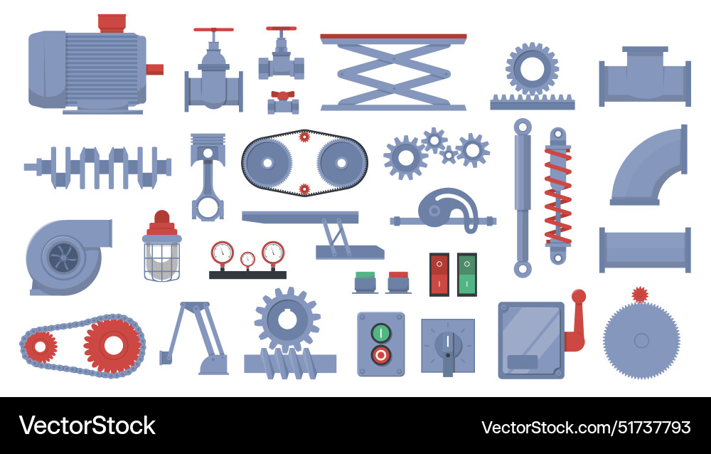 Machine parts different mechanical details metal Vector Image