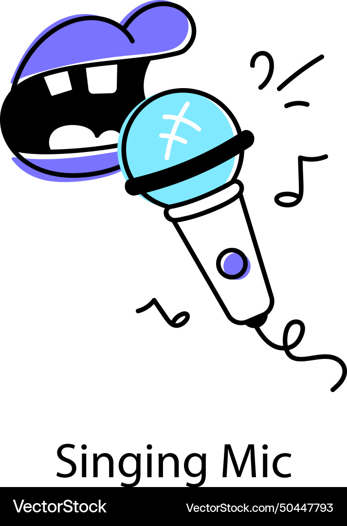 Singing mic hand drawn icon Royalty Free Vector Image