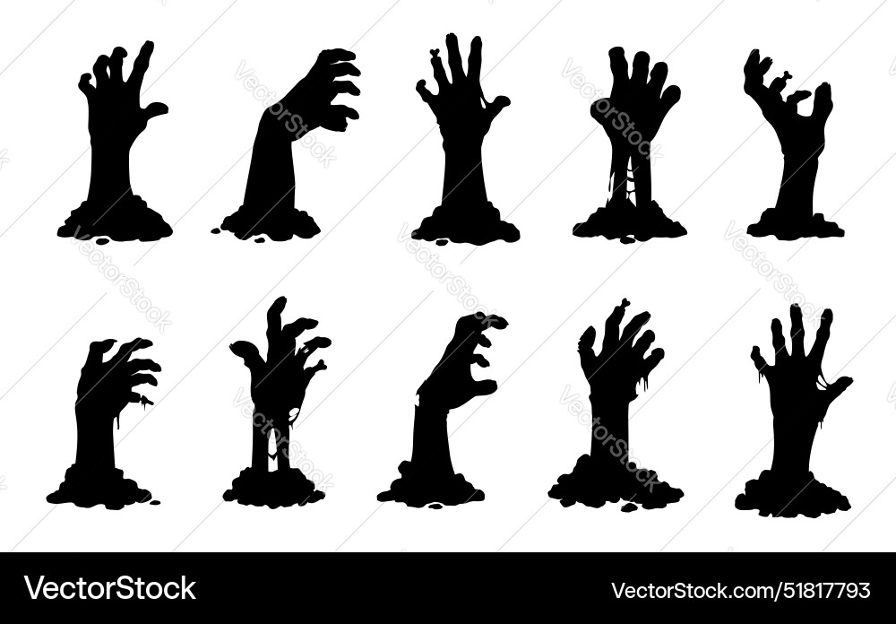 Zombie hands undead corpse arms from grave icons Vector Image