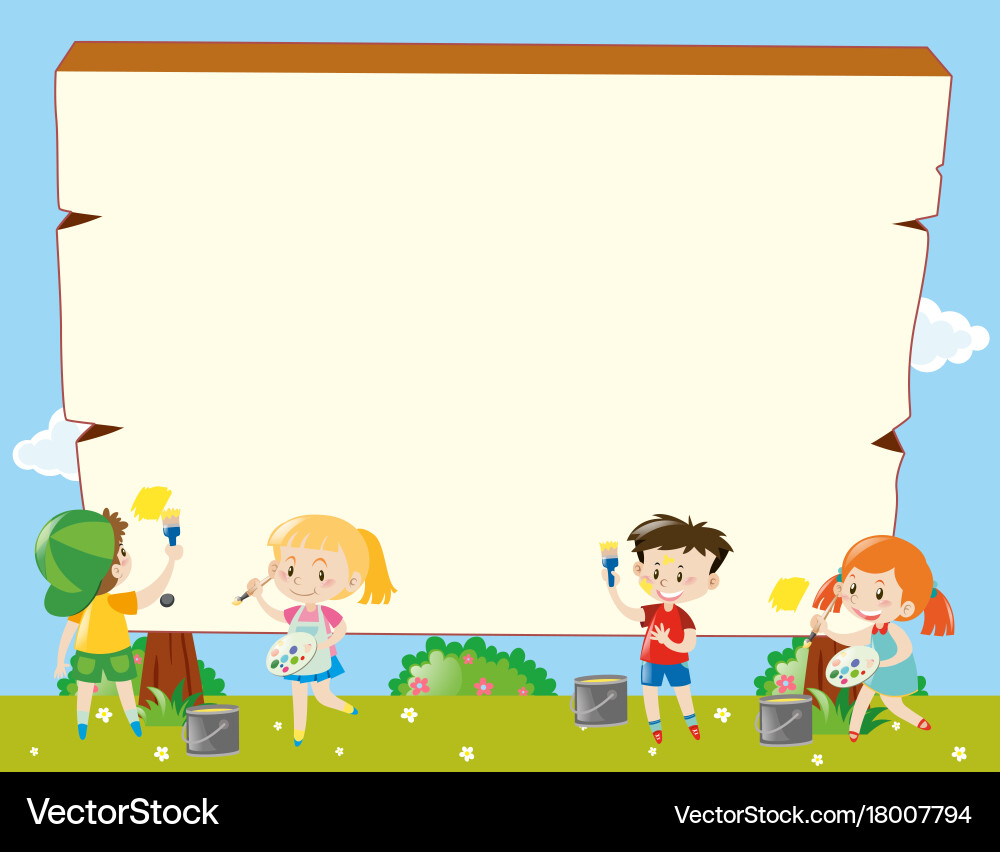 Border template with kids painting Royalty Free Vector Image