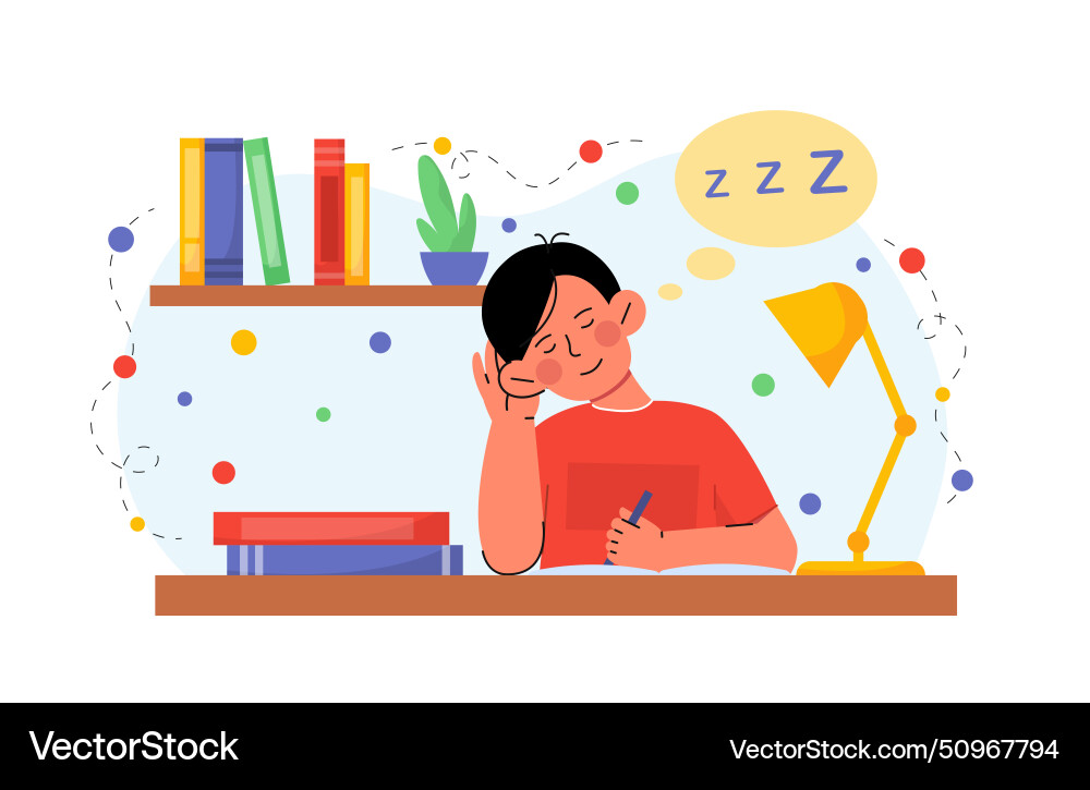Boring study boy concept Royalty Free Vector Image
