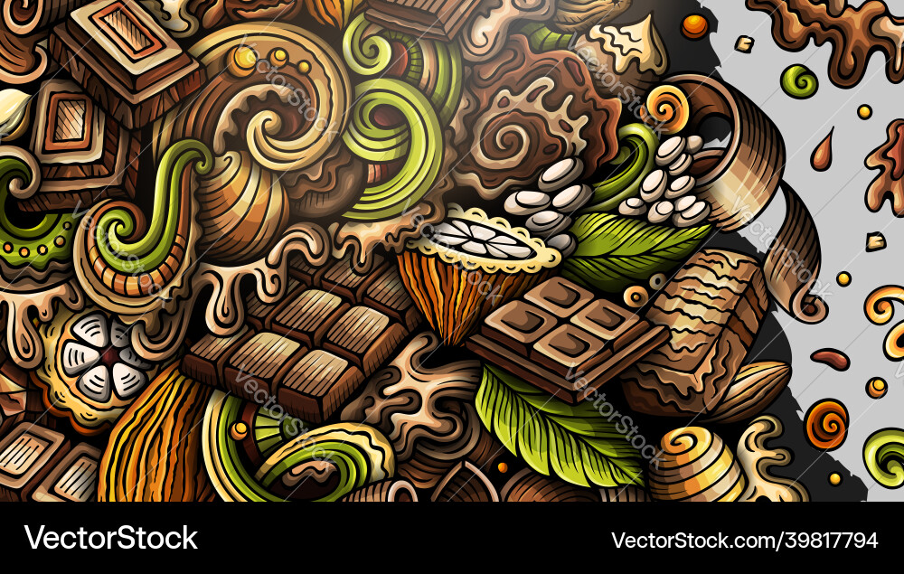 Chocolate Doodle Banner - Festive Cartoon Vector Image