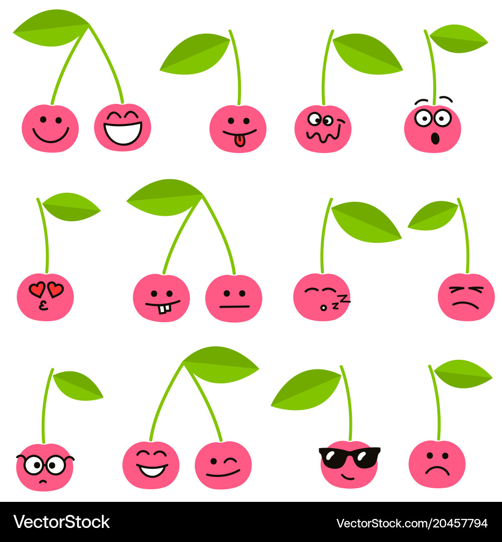 Cute cherry icons with different emotions Vector Image