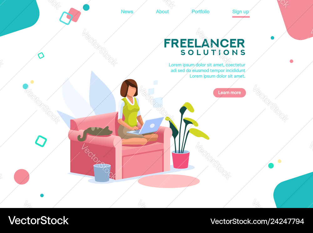 Girl freelancer template homepage Royalty Free Vector Image