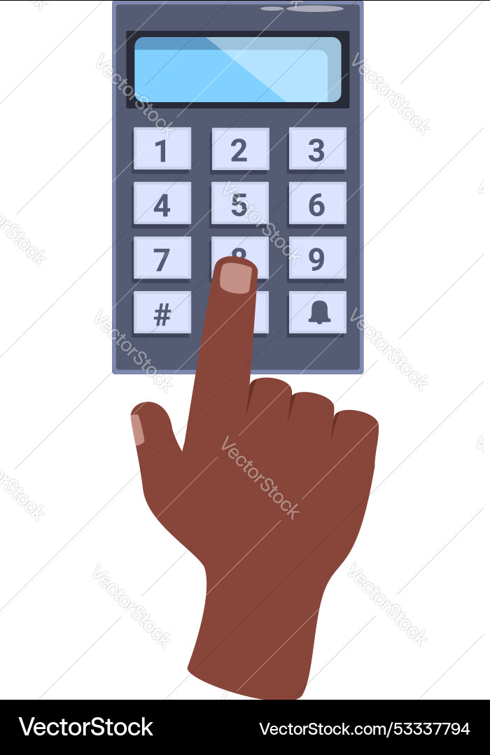 Hand entering code on security keypad with buttons