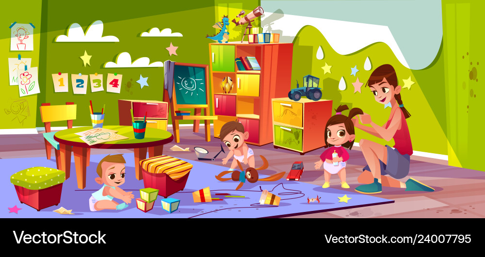Children in Kindergarten Classroom Royalty Free Vector Image