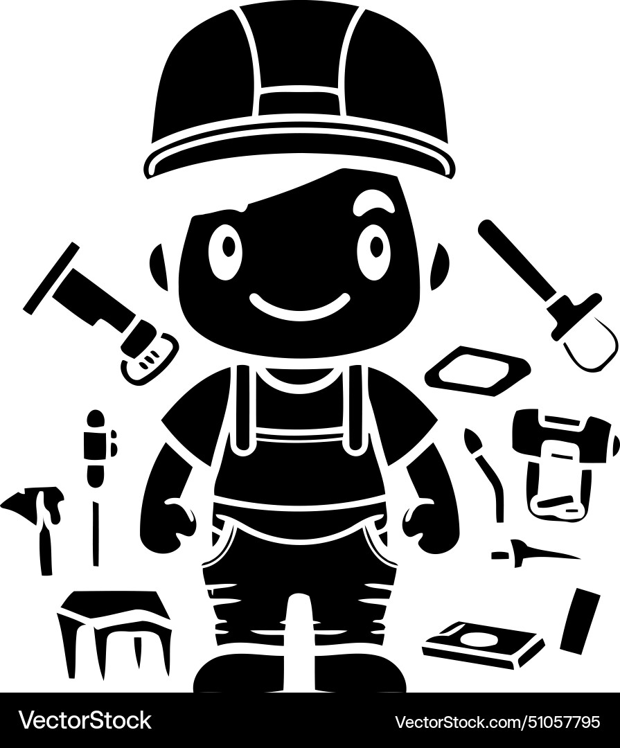Cute cartoon handyman with tools on blue Vector Image