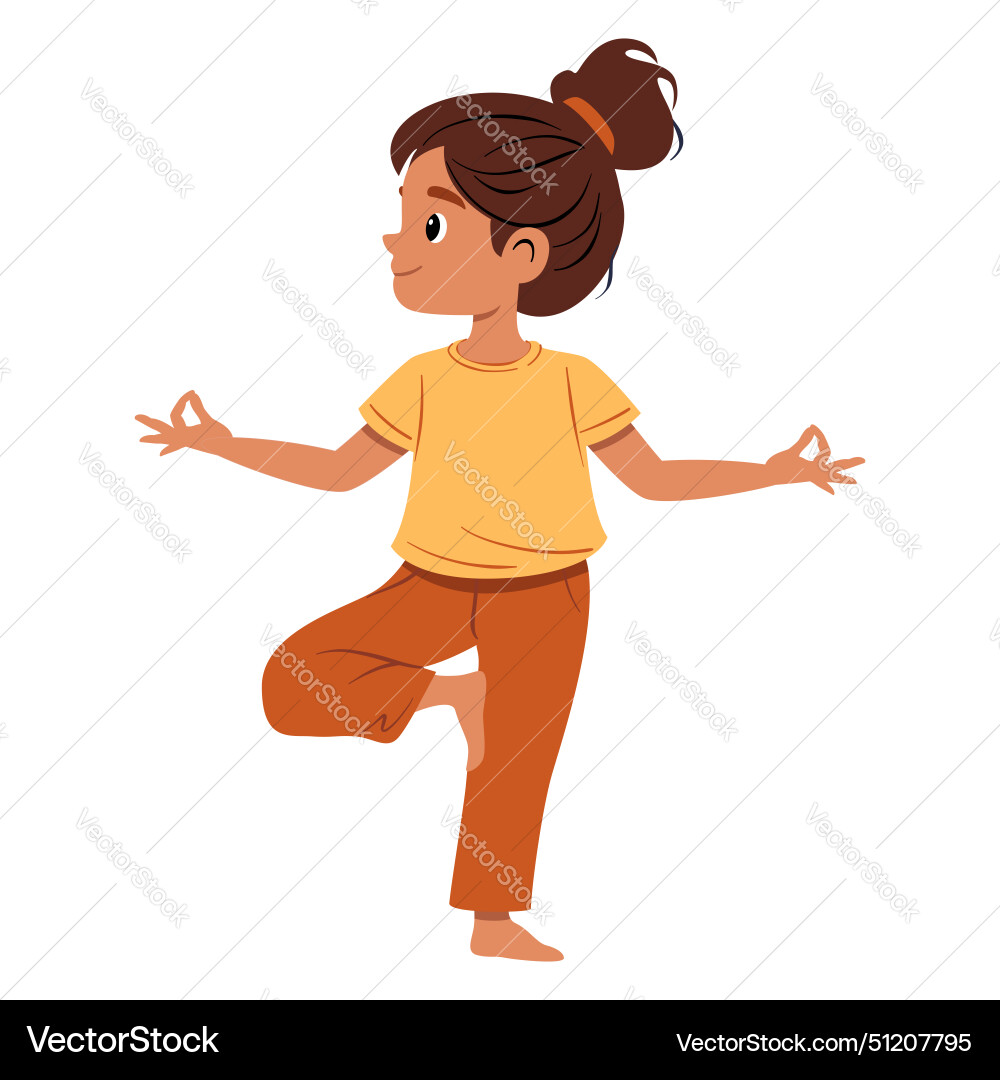 Girl doing yoga tree pose Royalty Free Vector Image