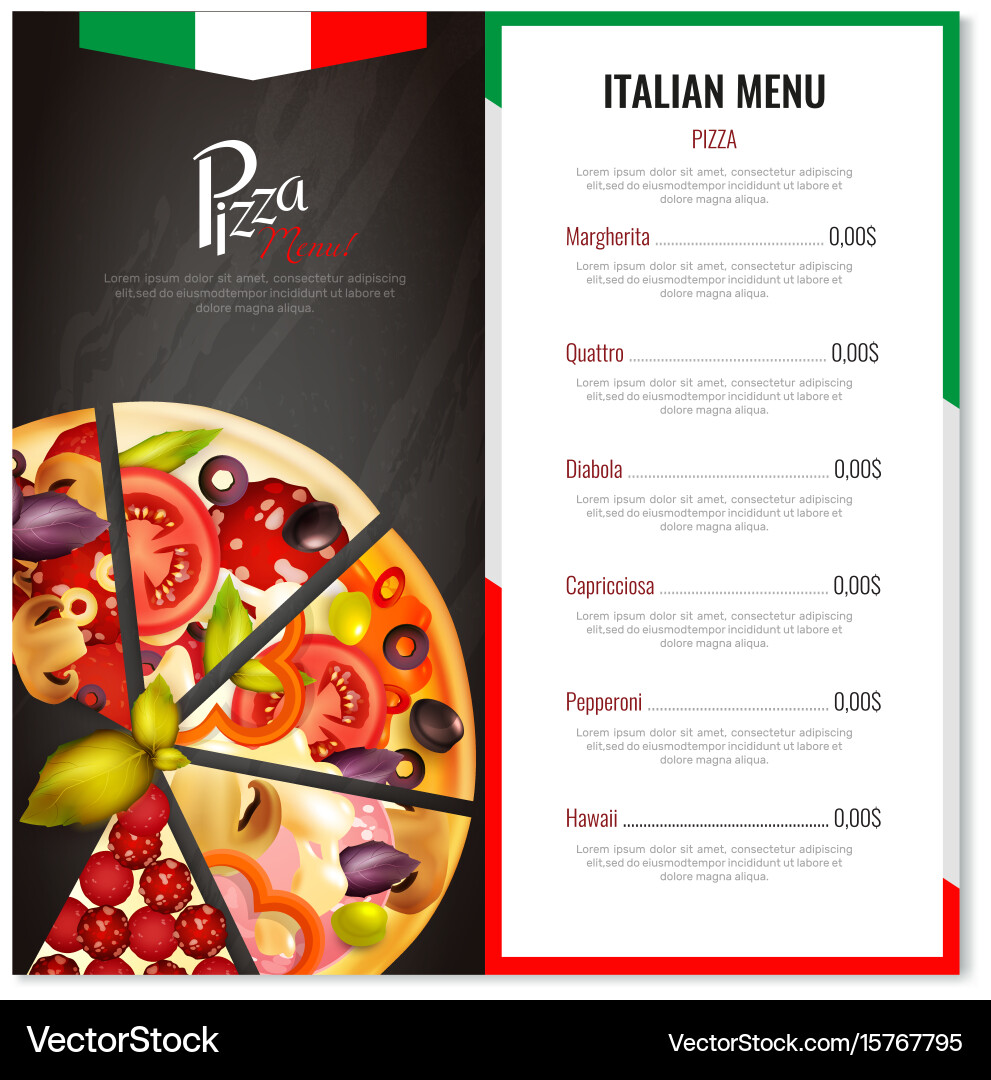 Italian pizza menu design Royalty Free Vector Image
