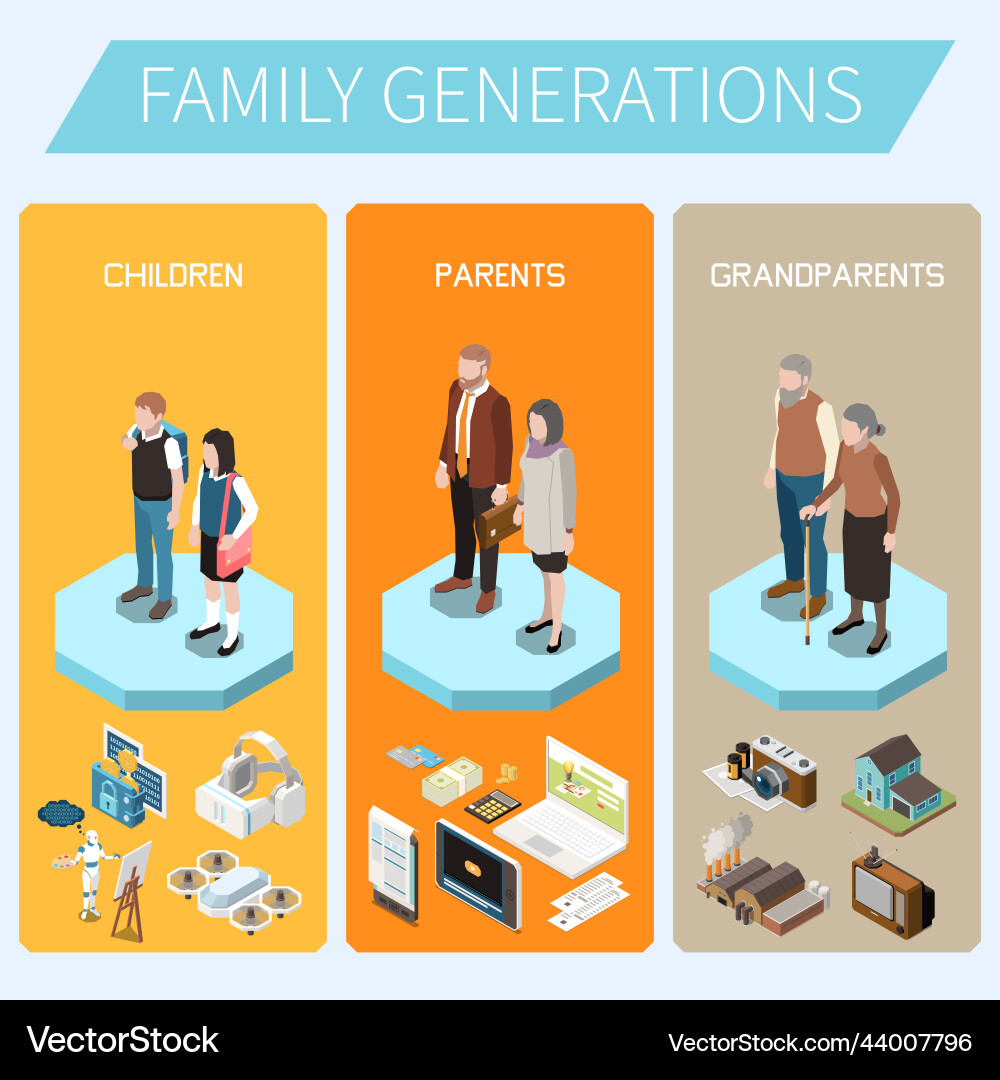 Family generations isometric background Royalty Free Vector