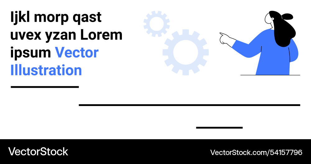 Female character pointing with gears and text Vector Image