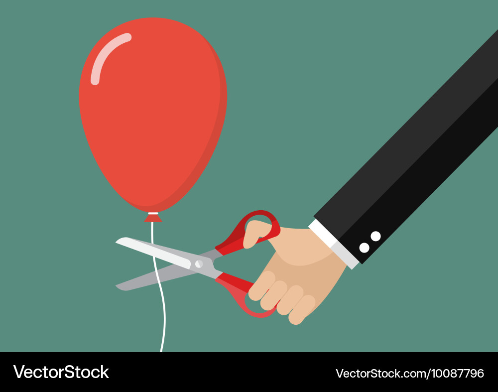 Hand cutting balloon string with scissors Vector Image